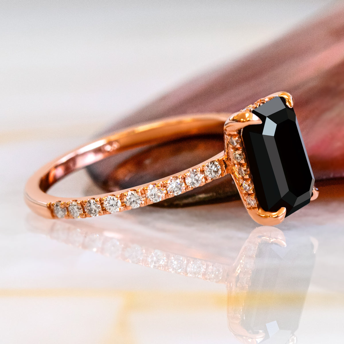 Black Diamond Emerald Cut Engagement Rings