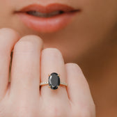 Night Skie Black & White Natural Diamond Oval Cut Engagement Ring