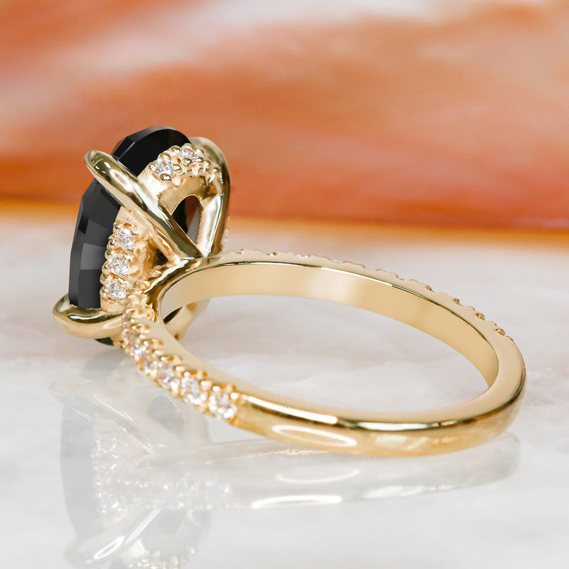 Night Skie Black & White Natural Diamond Oval Cut Engagement Ring